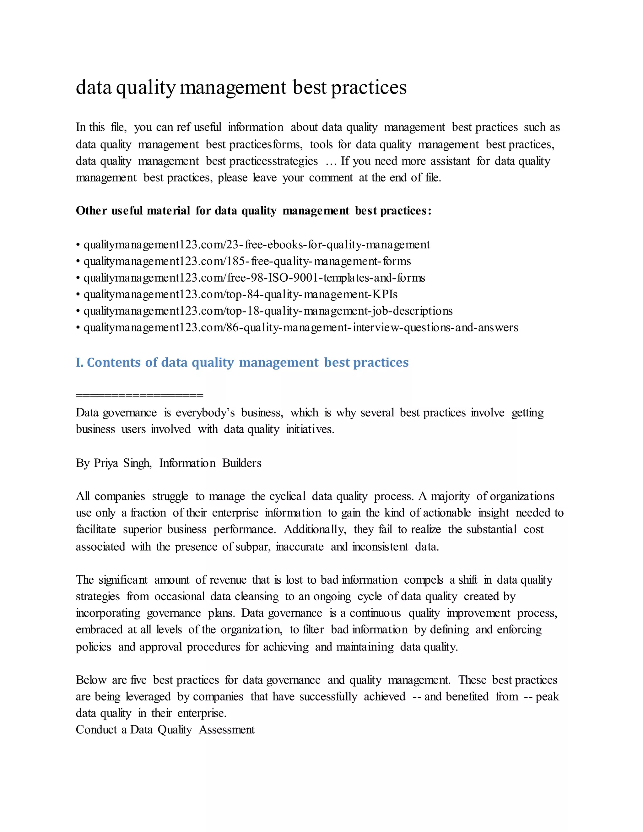 Data quality management best practices | PDF