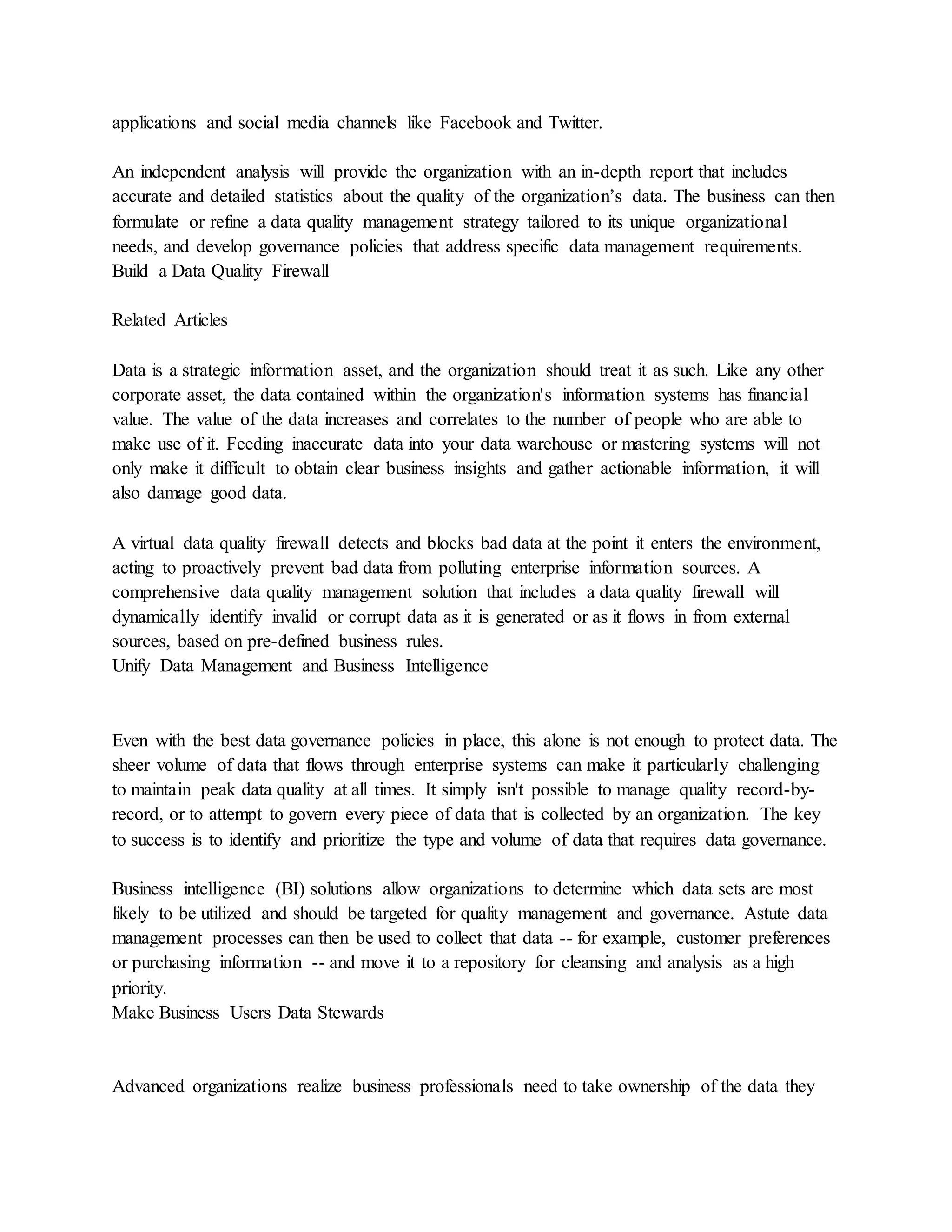 Data quality management system | DOCX | Databases | Computer Software and Applications