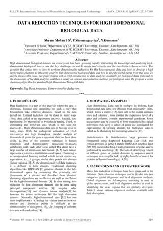 Data reduction techniques for high dimensional biological data | PDF