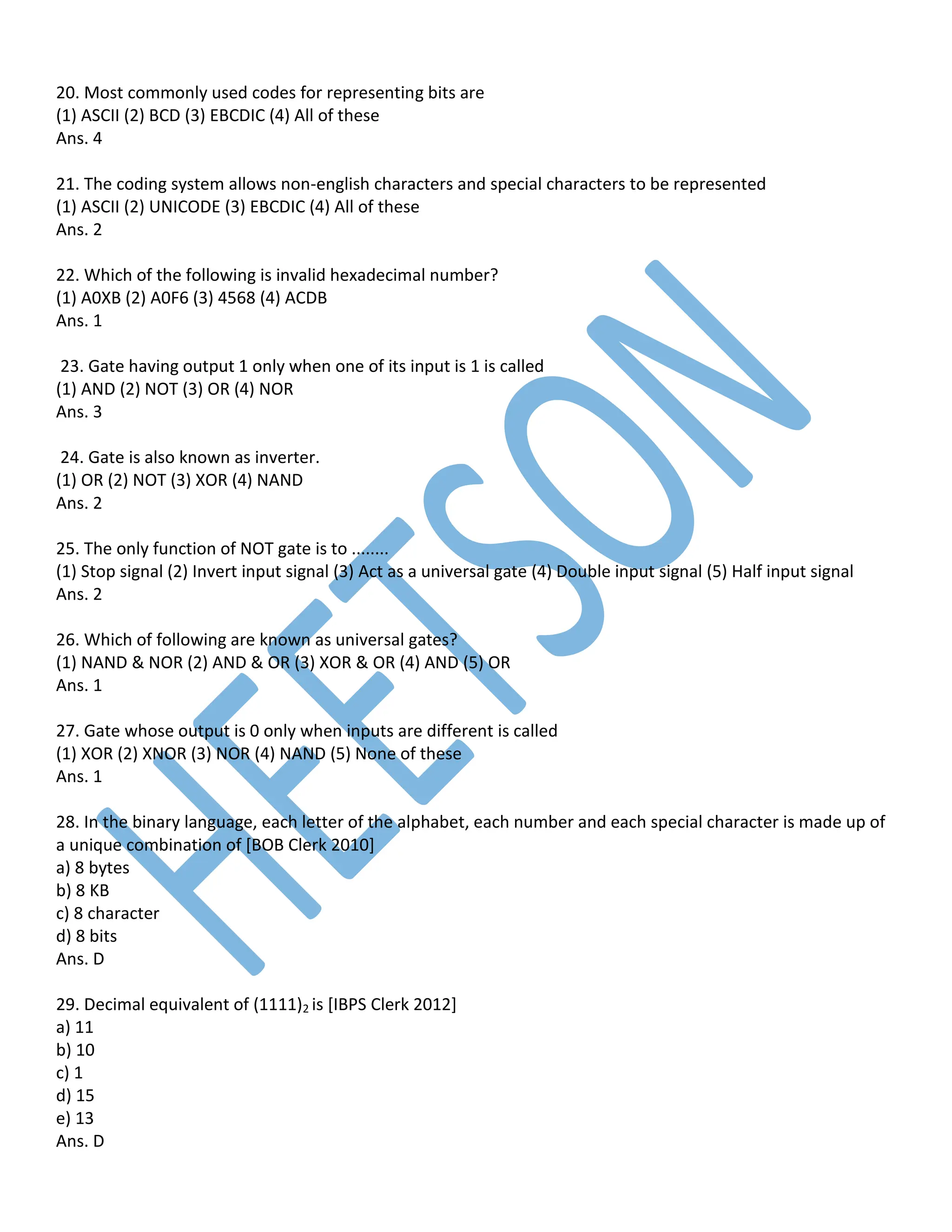 Data Representation MCQ Questions and Answers | PDF