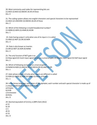 Data Representation MCQ Questions and Answers | PDF
