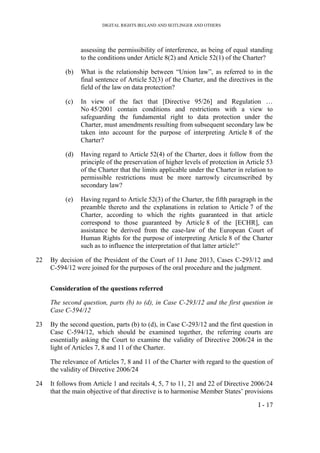 Judgement of the Court - Data retention Directive | PDF