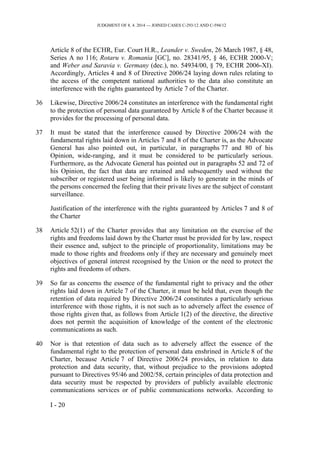 Judgement of the Court - Data retention Directive | PDF