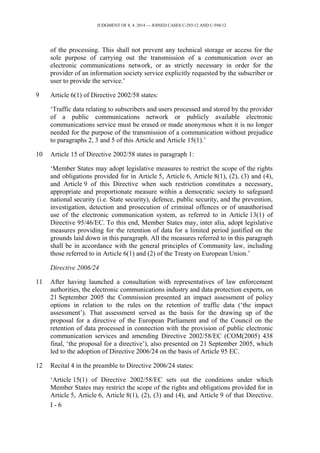 Judgement of the Court - Data retention Directive | PDF