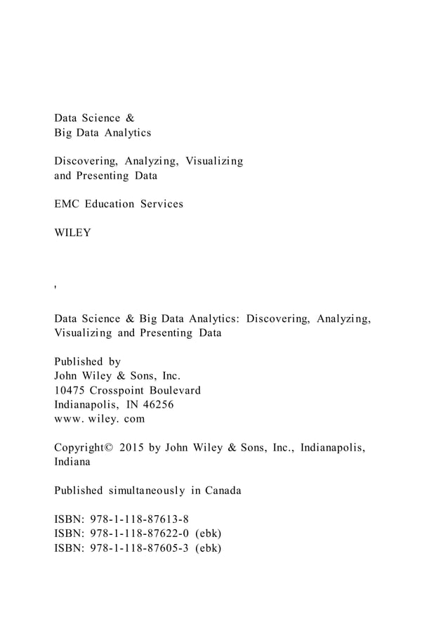 Data Science & Big Data Analytics Discovering, Analyzing | DOCX