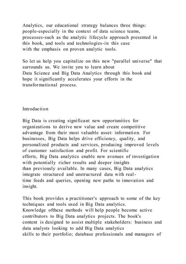 Data Science & Big Data Analytics Discovering, Analyzing | DOCX