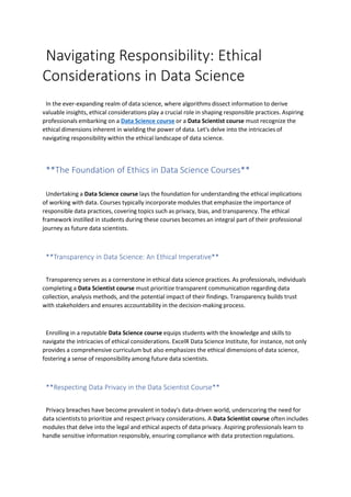 Navigating Responsibility: Ethical Considerations in Data Science | PDF