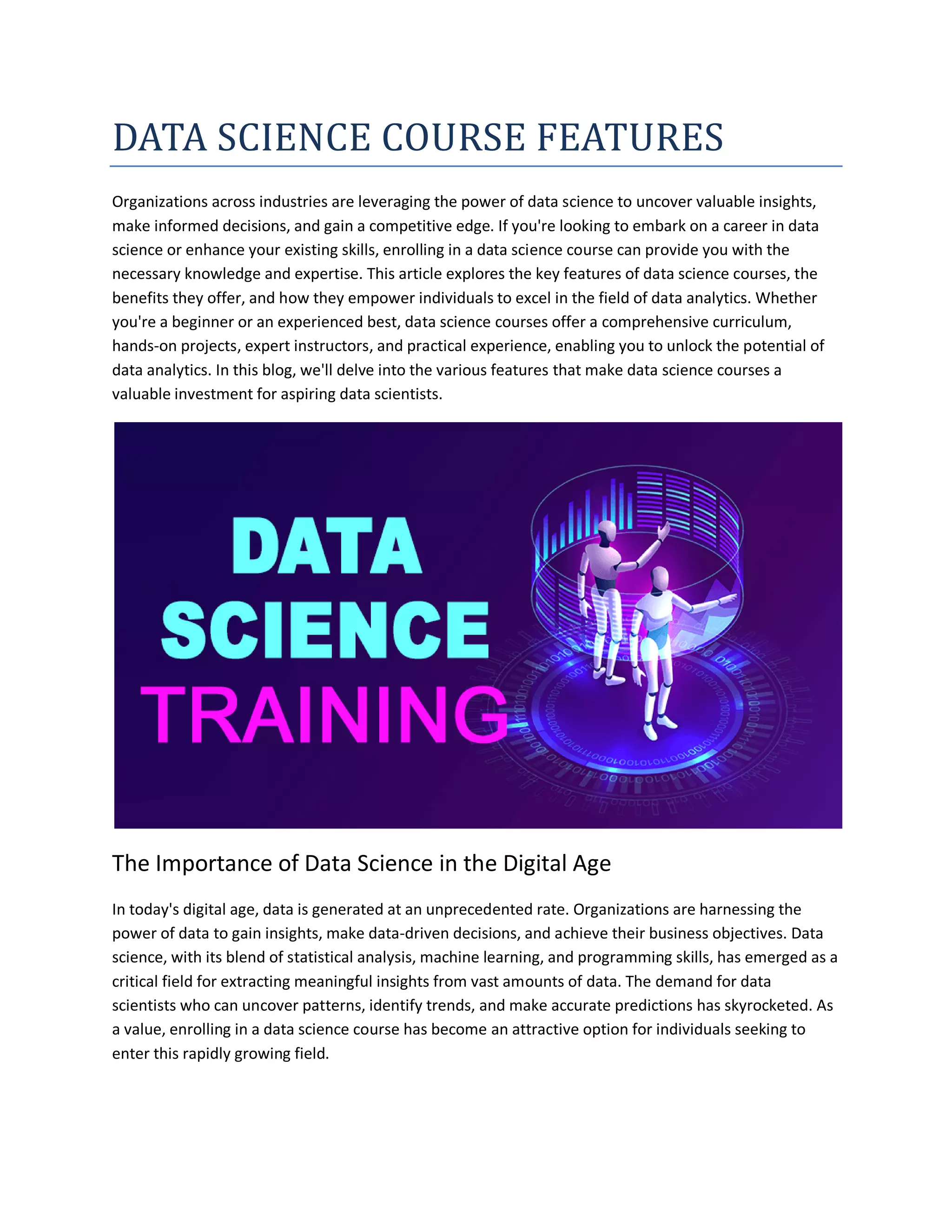 DATA SCIENCE COURSE FEATURES | PDF