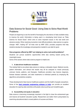 Data Science for Social Good: Using Data to Solve Real-World Problems | PDF