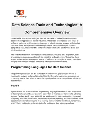 Data Science Tools and Technologies: A Comprehensive Overview | PDF