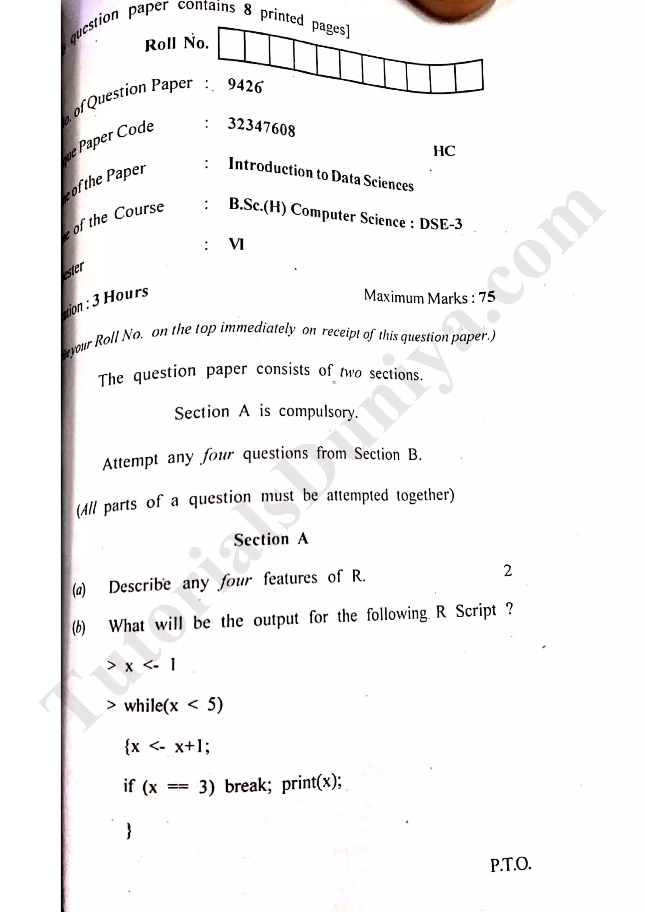 Data science question paper 2018 tutorialsduniya.com