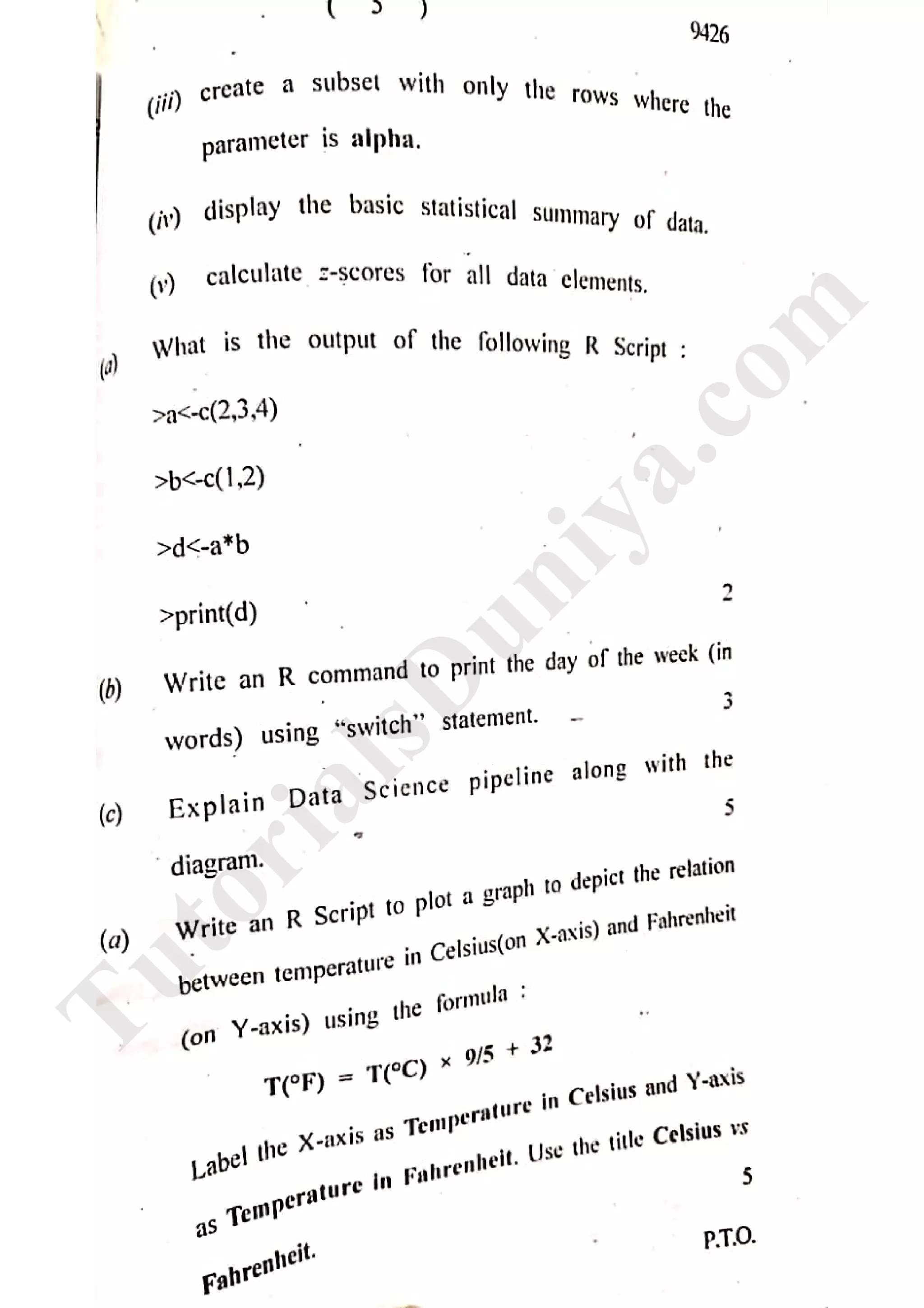 Data science question paper 2018 tutorialsduniya.com