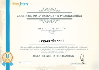Data science with r experience certificate | PDF