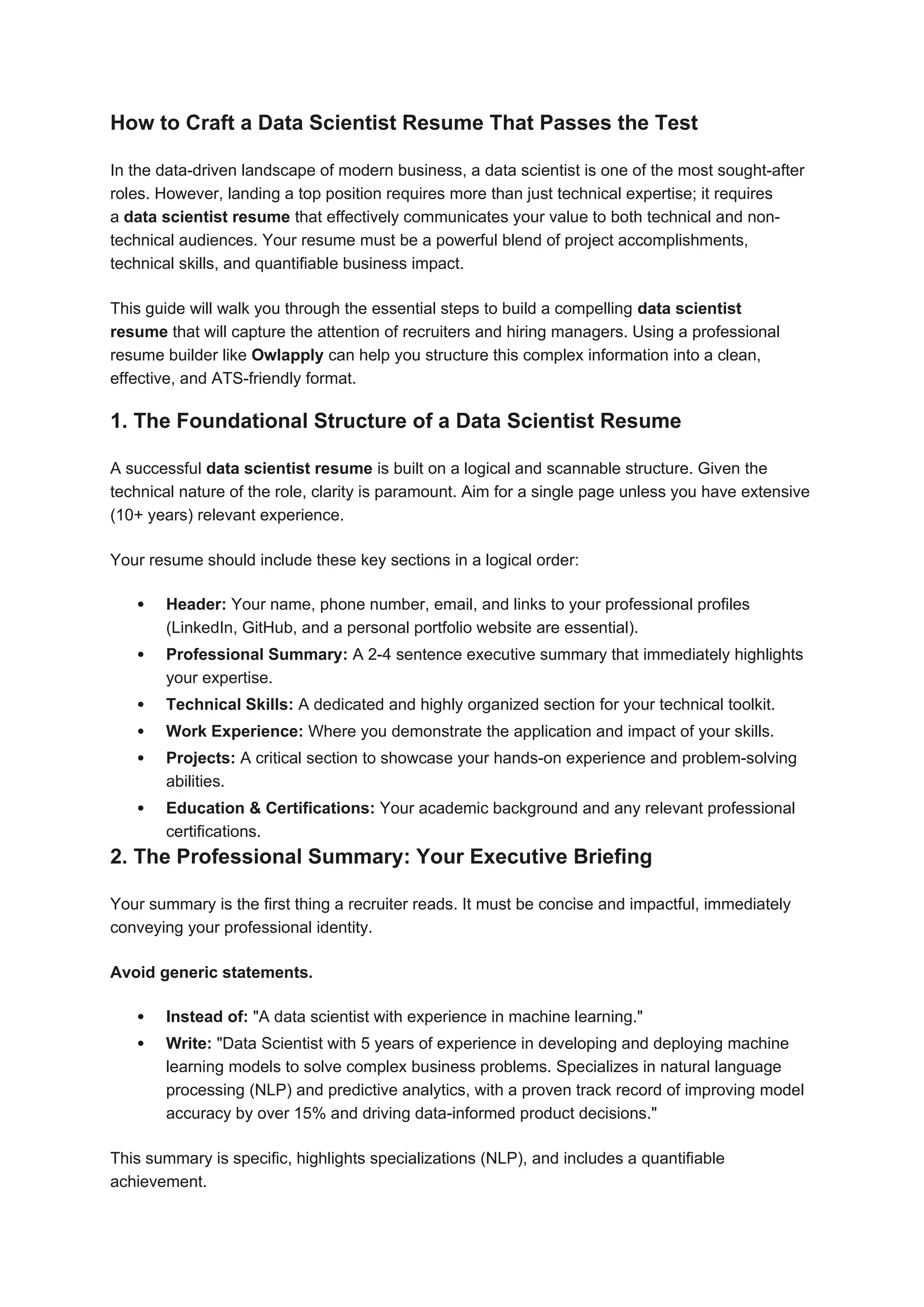 data scientist resume.docx - Owlapply - Online Resume | DOCX