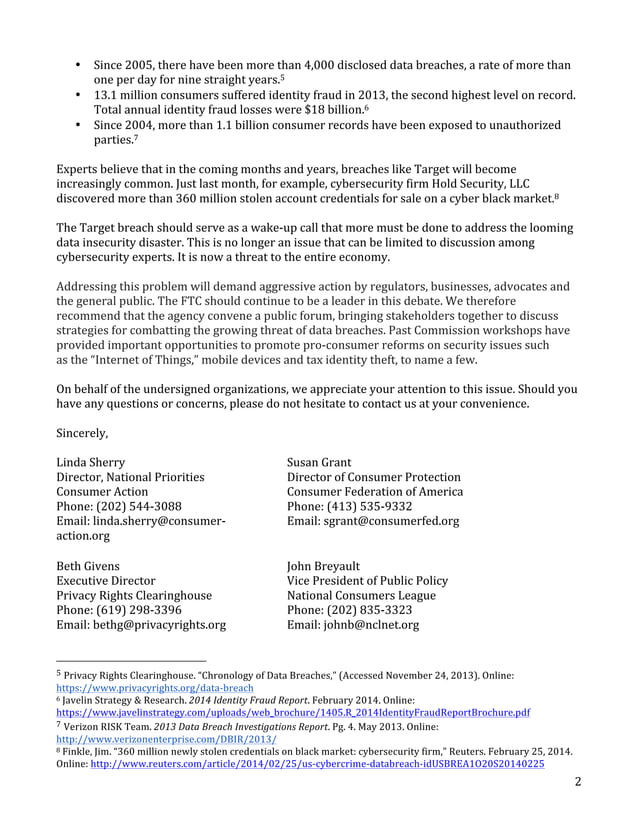 Group letter to FTC calling for workshop examining data breaches ...