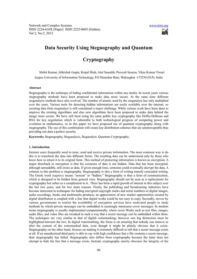 Data security using stegnography and quantum cryptography | PDF