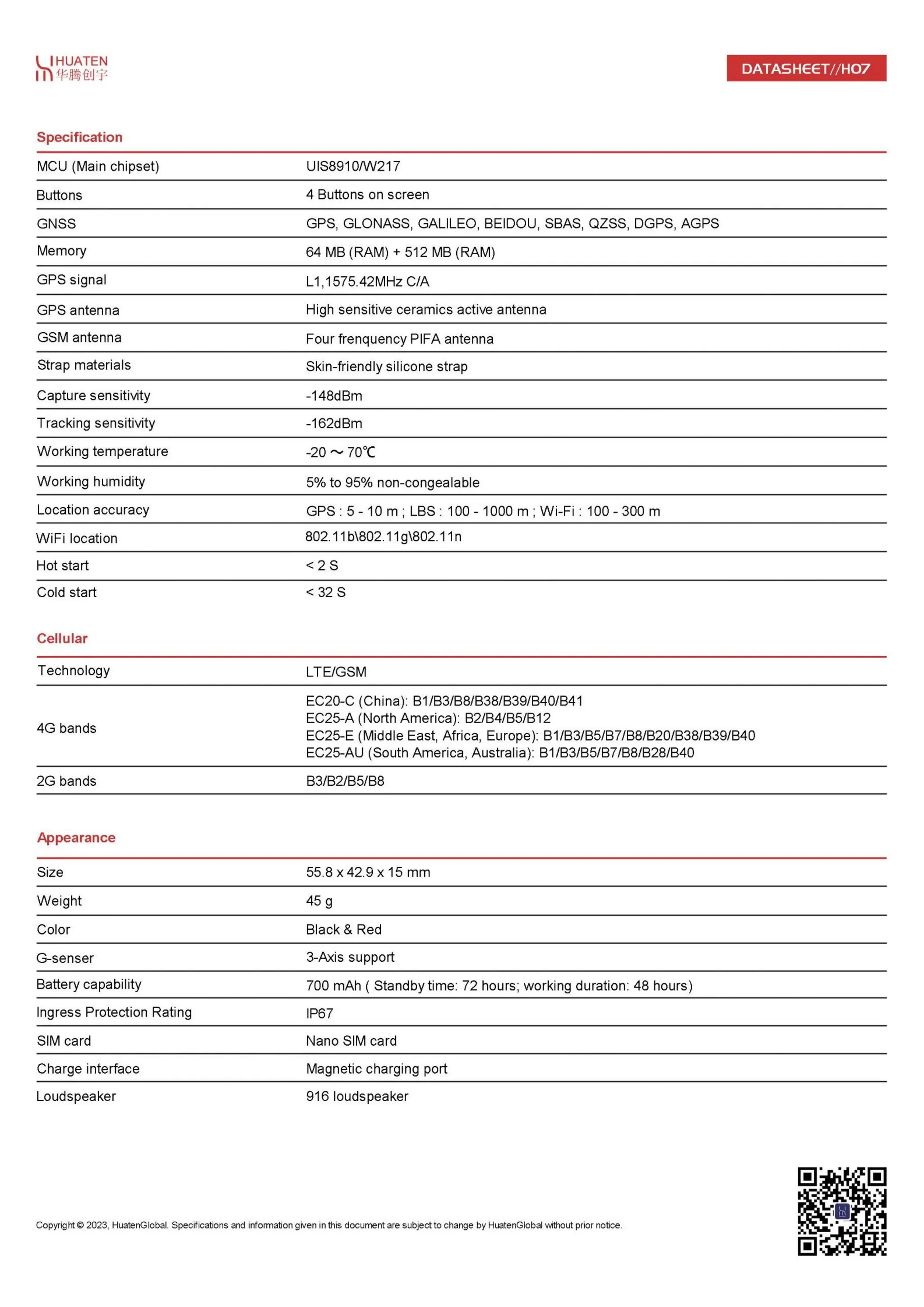 CE ROHS GPS Watch For Elderly Datasheet Of H07 from Huatenglobal.pdf