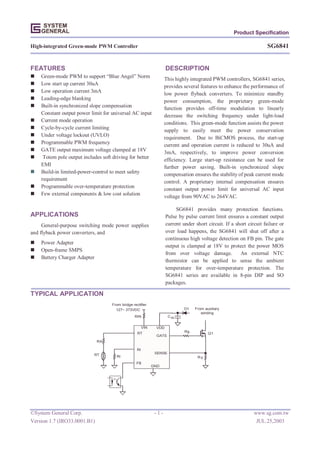 High-integrated Green-mode PWM Controller SG6841 | PDF | Consumer Electronics | Technology ...