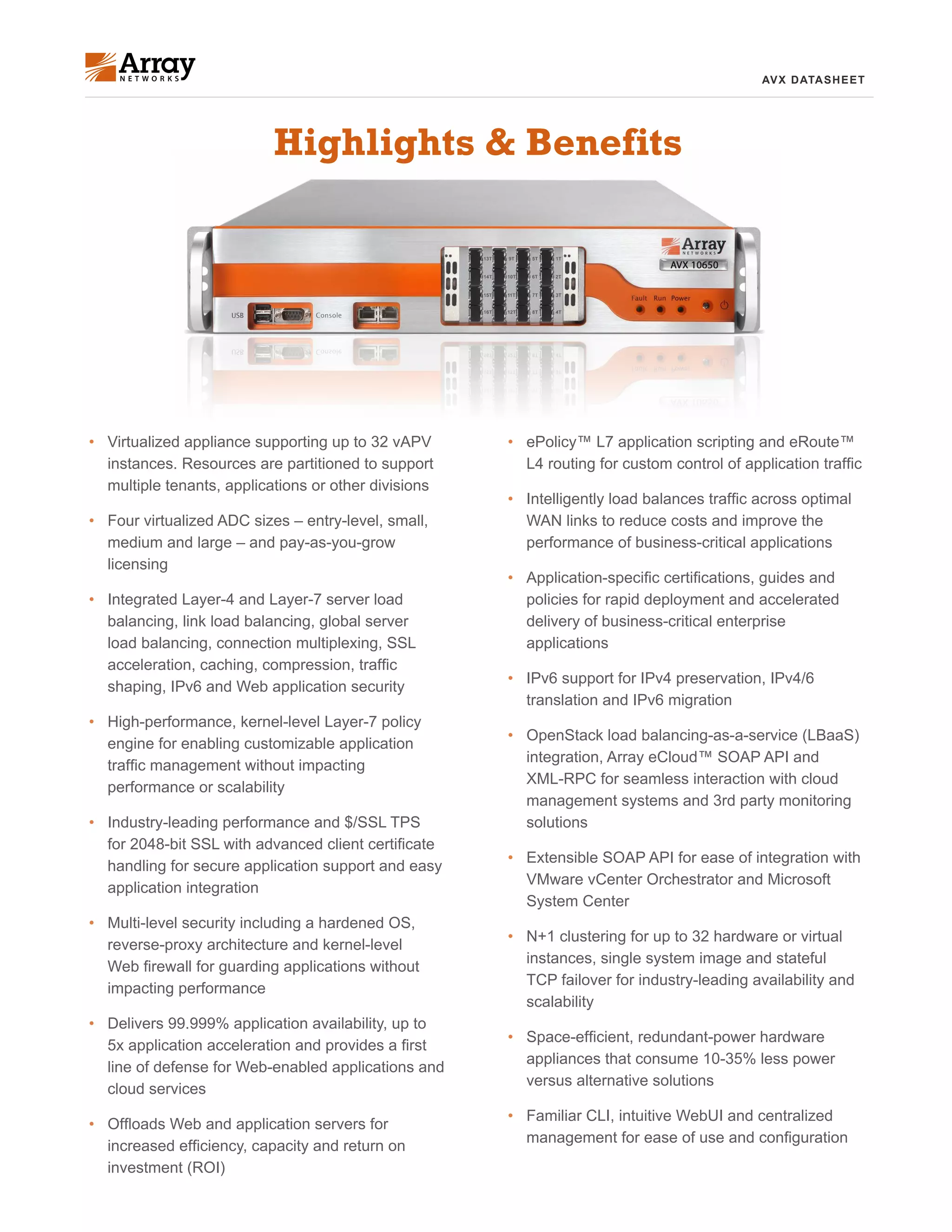 Array Networks AVX Multi-Tenant Application Delivery Controller Datasheet | PDF | Internet ...