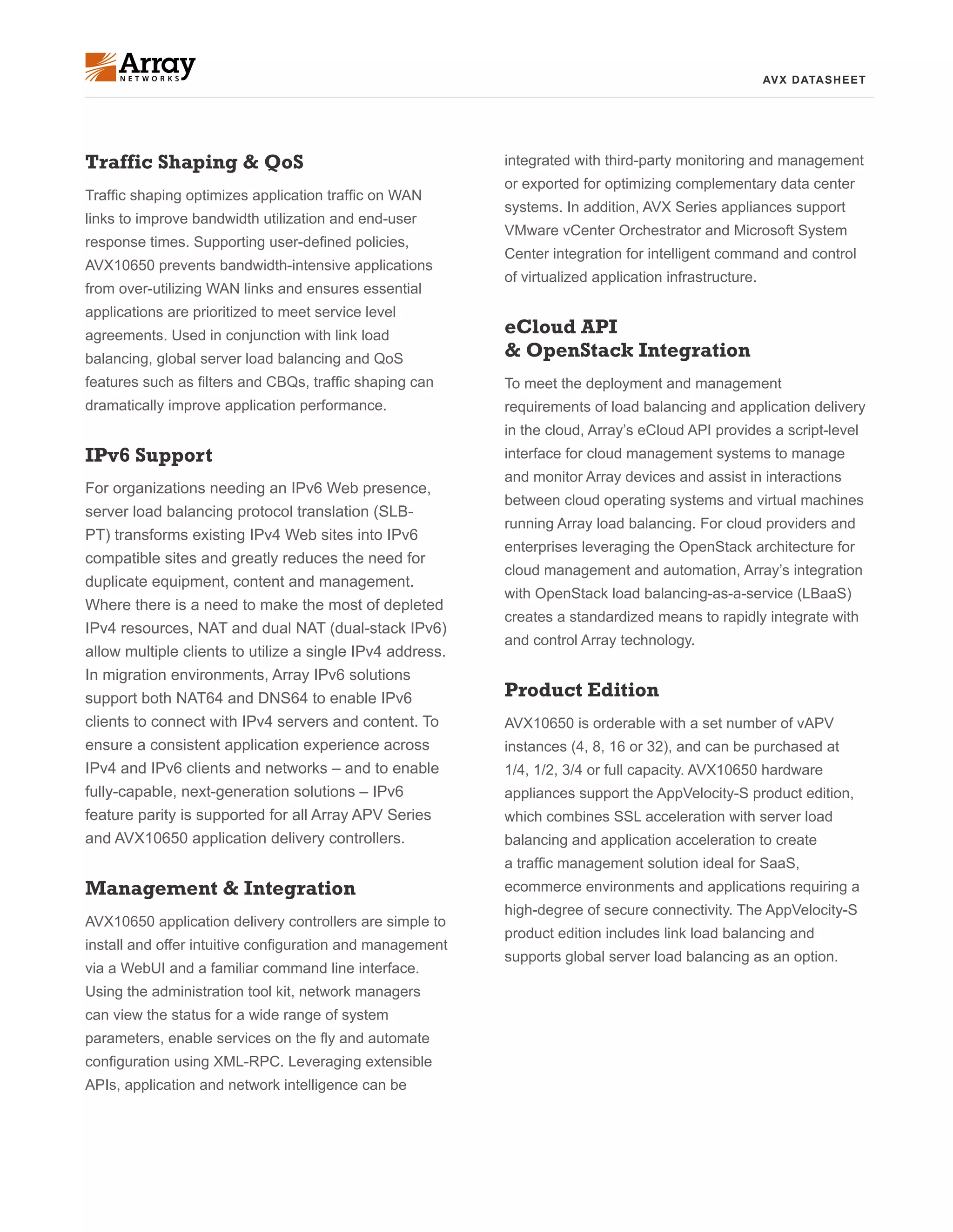 Array Networks AVX Multi-Tenant Application Delivery Controller Datasheet | PDF | Internet ...