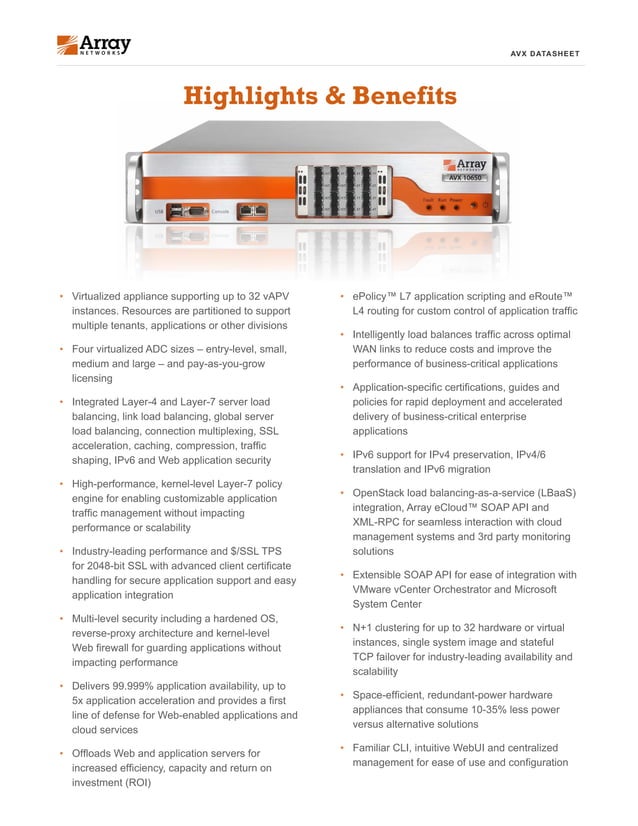 Array Networks AVX Multi-Tenant Application Delivery Controller Datasheet | PDF | Internet ...