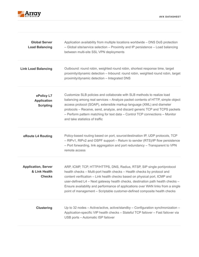 Array Networks AVX Multi-Tenant Application Delivery Controller Datasheet | PDF | Internet ...