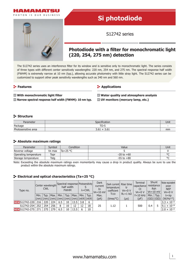 S12742 - Datasheet - HAMAMATSU | PDF | Physics | Science