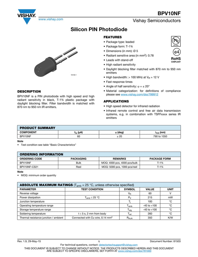 BPV10NF - Datasheet - VISHAY | PDF