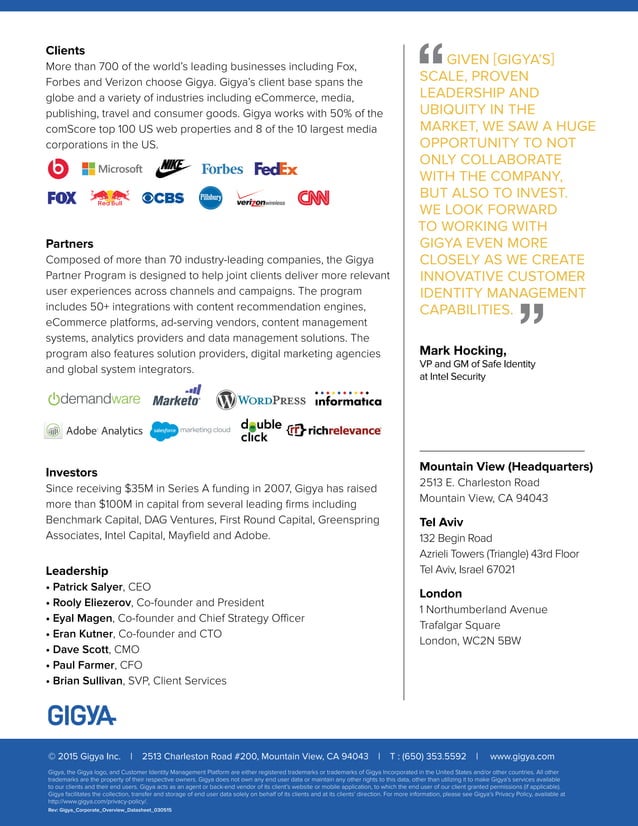Data Sheet: Gigya Company Overview | PDF