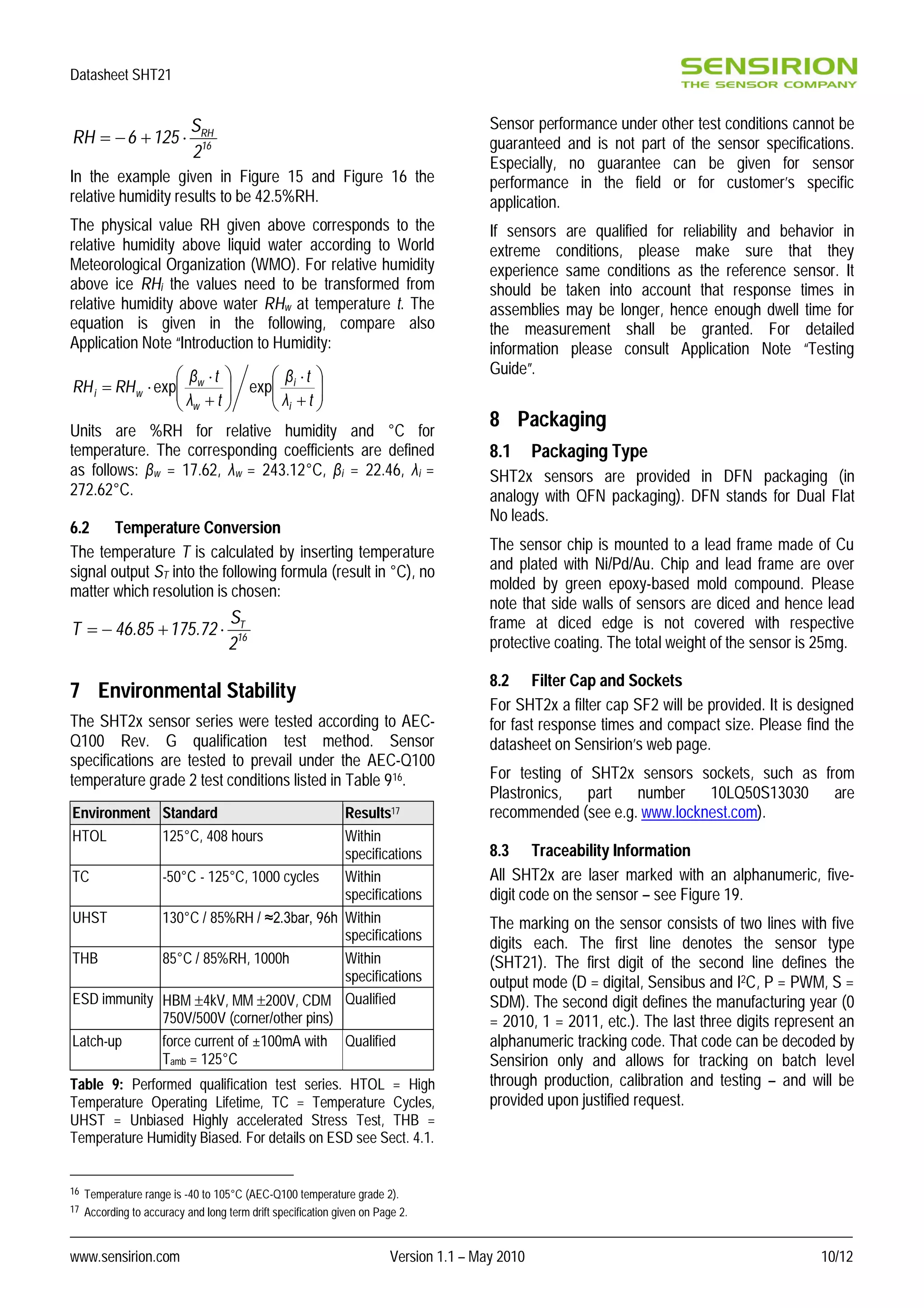 Datasheet humidity-sensor-sht21 | PDF