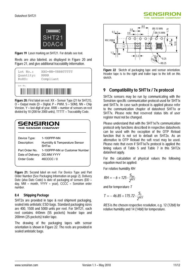 Datasheet humidity-sensor-sht21 | PDF