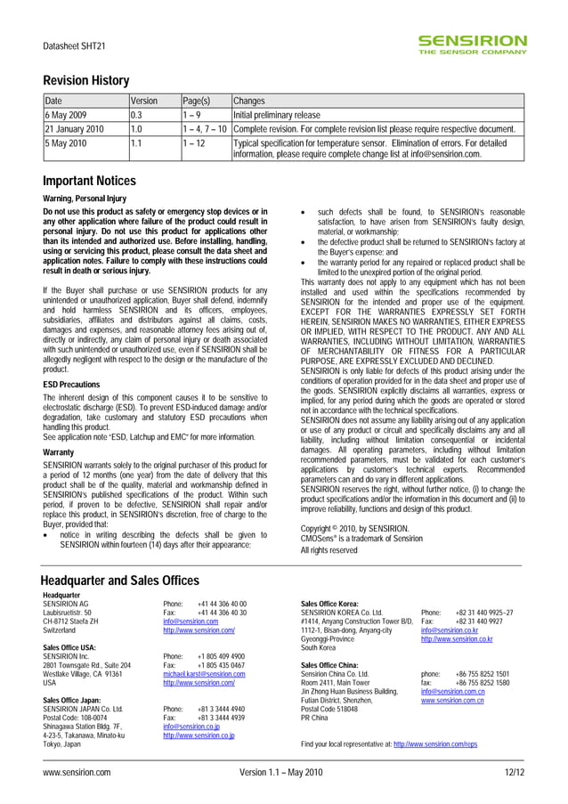 Datasheet humidity-sensor-sht21 | PDF