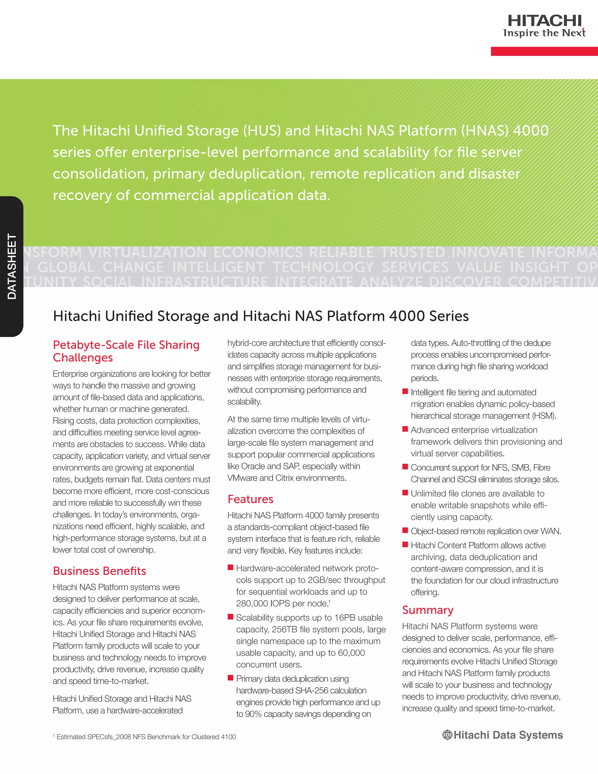 Datasheet hus-and-hitachi-nas-platform-4000-series | PDF