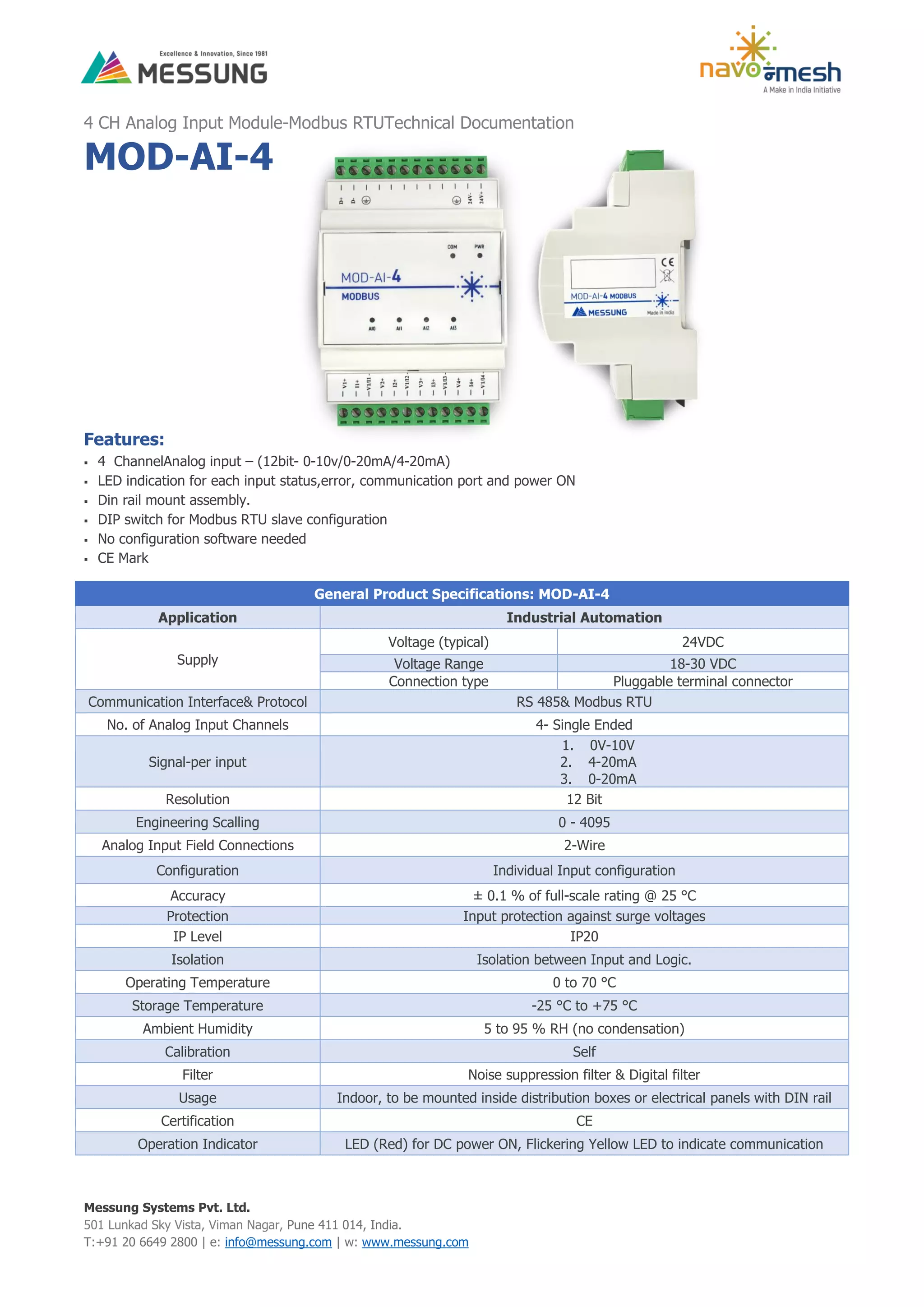 4 CH Analog Input Module -MOD-AI-4 | PDF