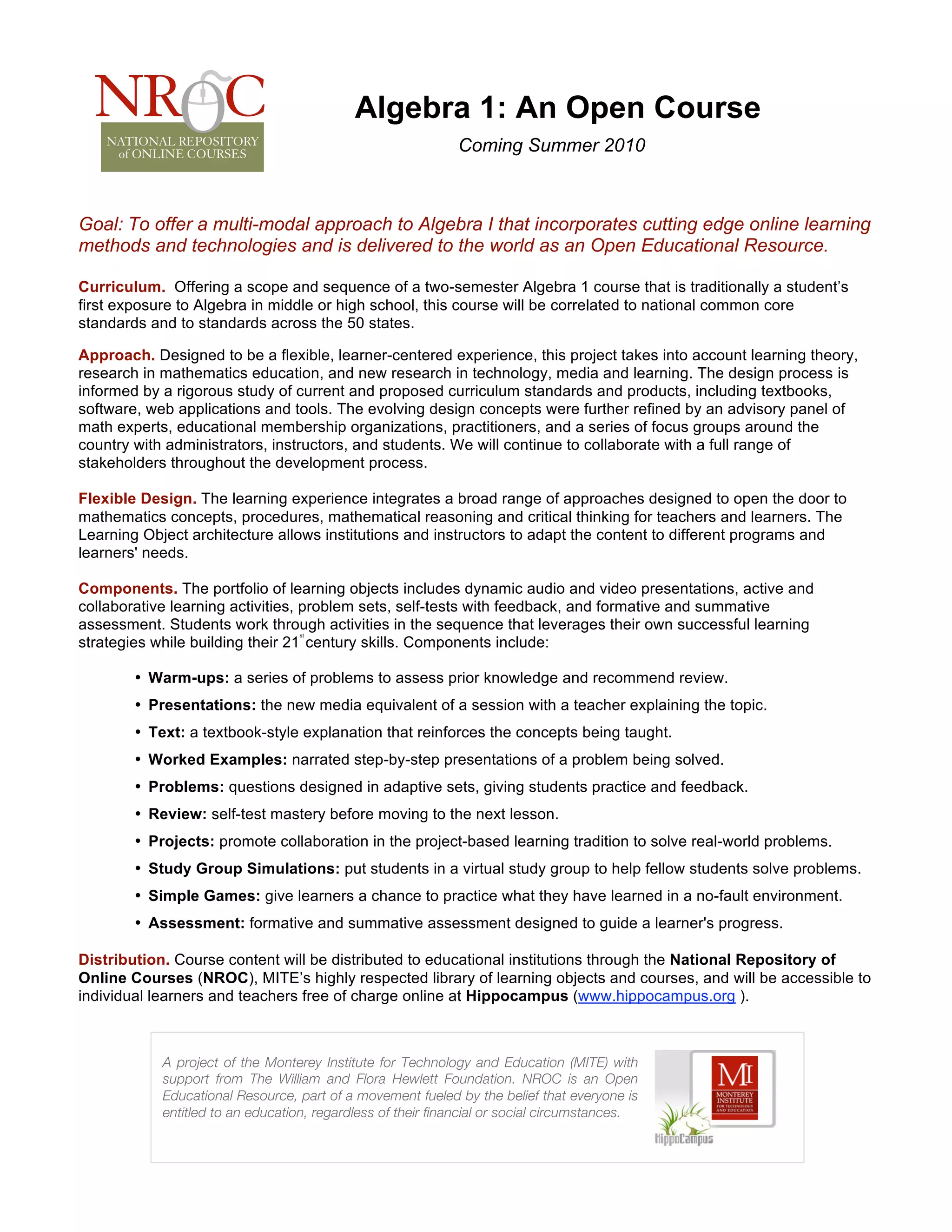 Datasheet NROC Algebra 1: An Open Course | PDF