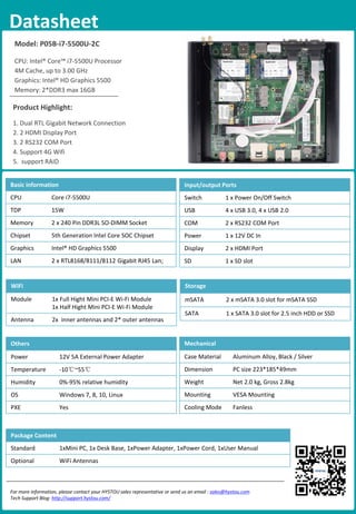 Datasheet for Hystou Mini PC model P05B-i7-5500u-2c | PDF | Computer ...