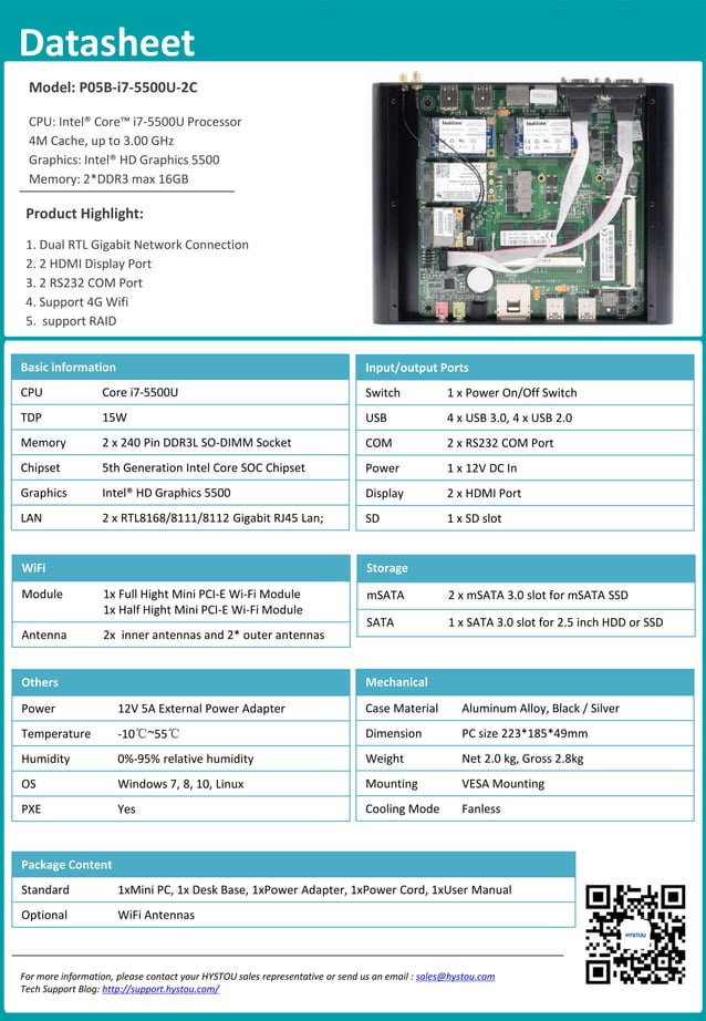 Datasheet for Hystou Mini PC model P05B-i7-5500u-2c | PDF | Computer ...