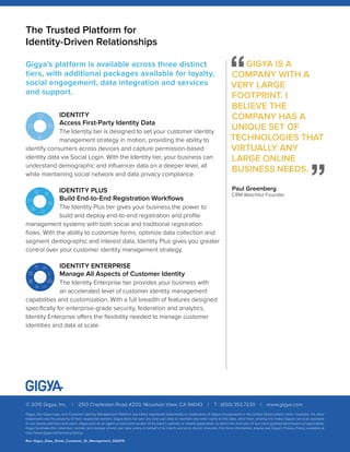 Data Sheet: Gigya Customer Identity Management Platform Tiers | PDF