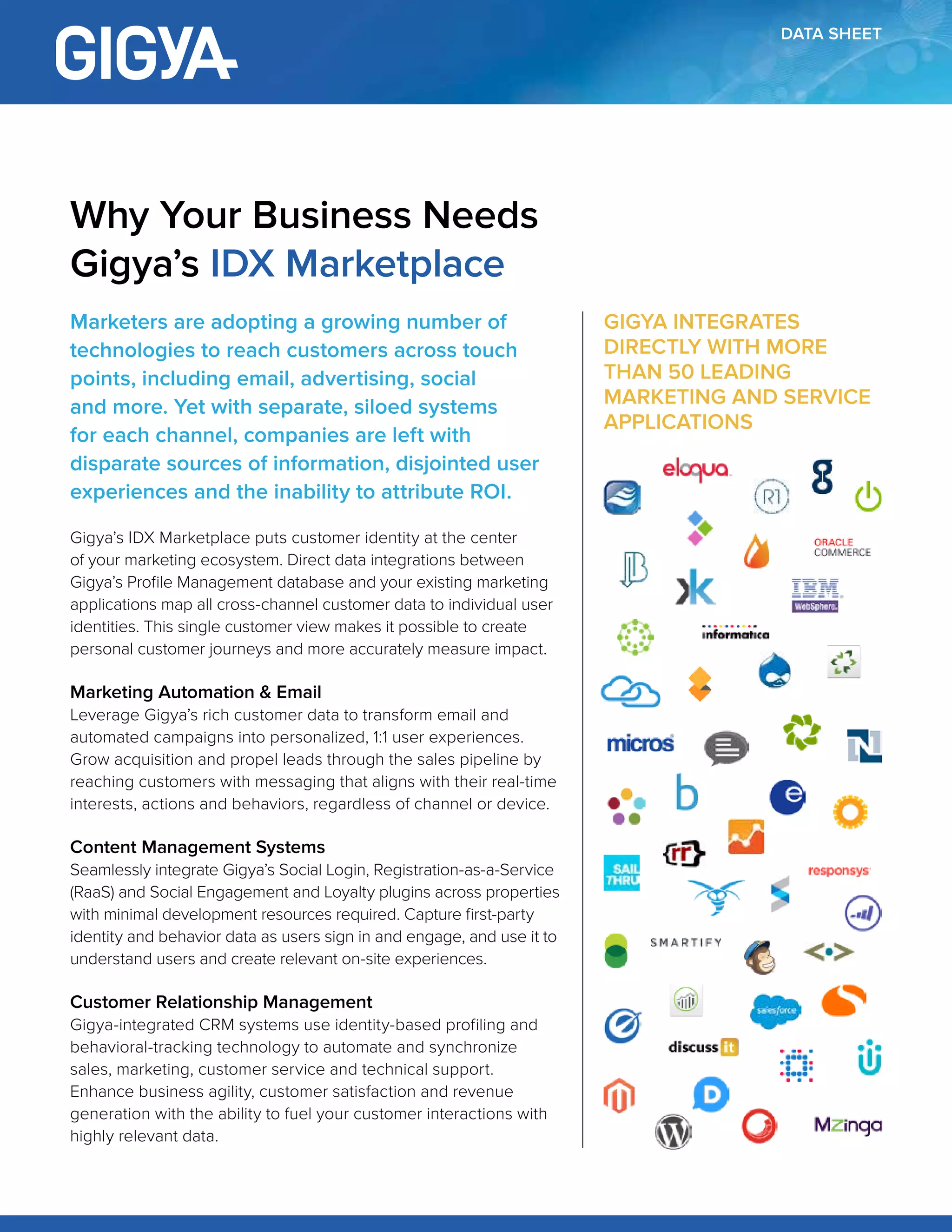 Data Sheet: Why Gigya's IDX Marketplace | PDF