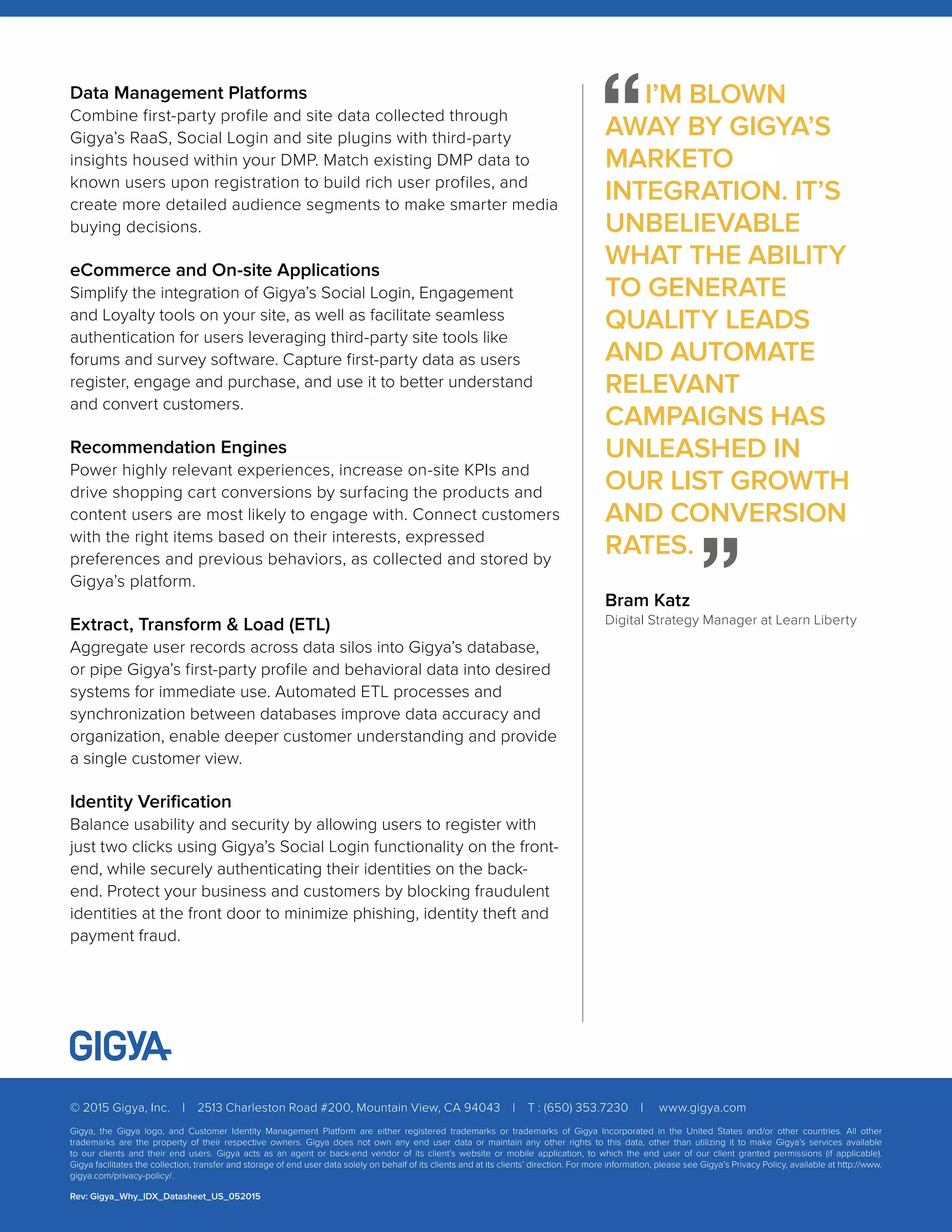 Data Sheet: Why Gigya's IDX Marketplace | PDF