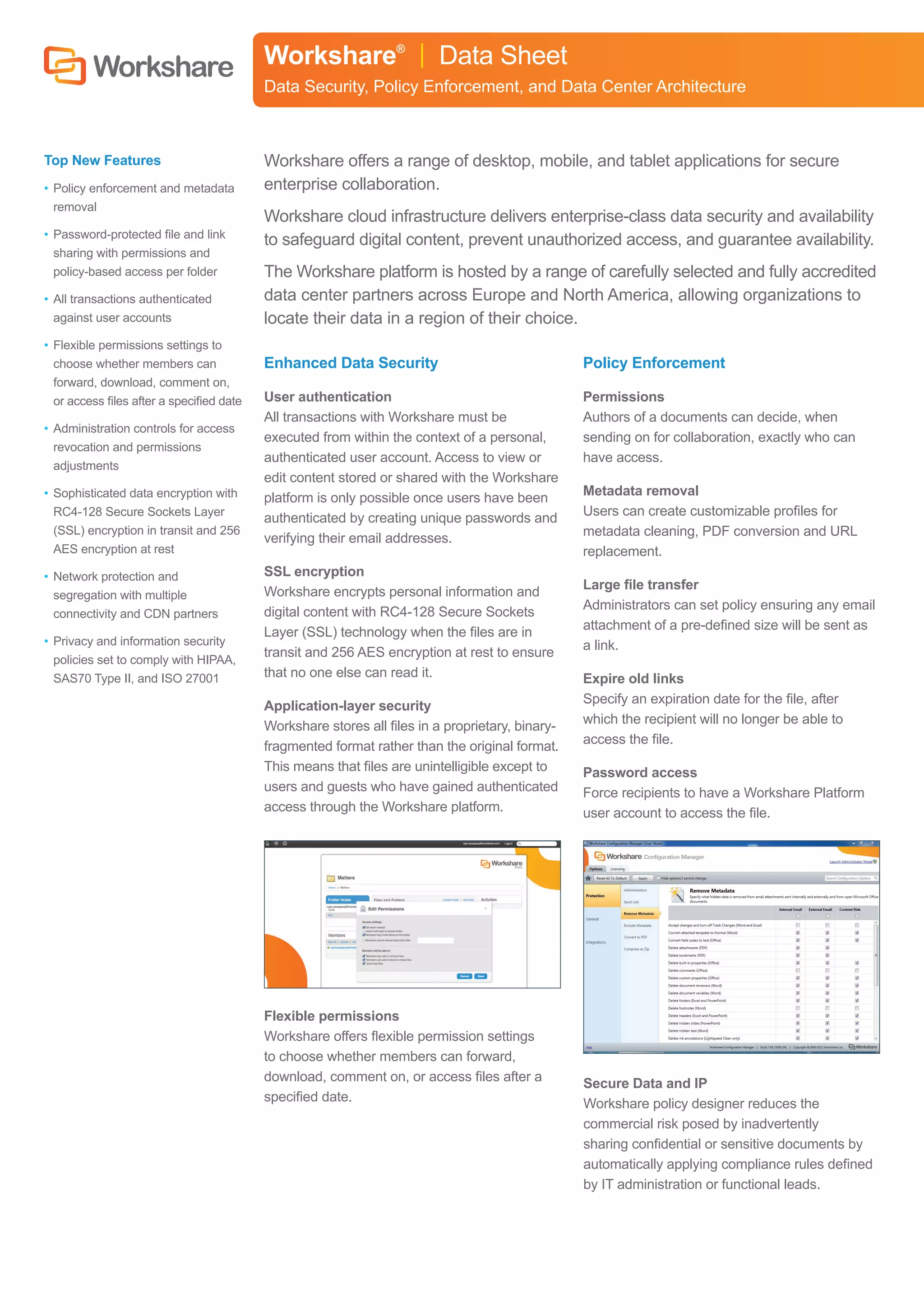 Data sheet workshare data security, policy enforcement, and data center ...