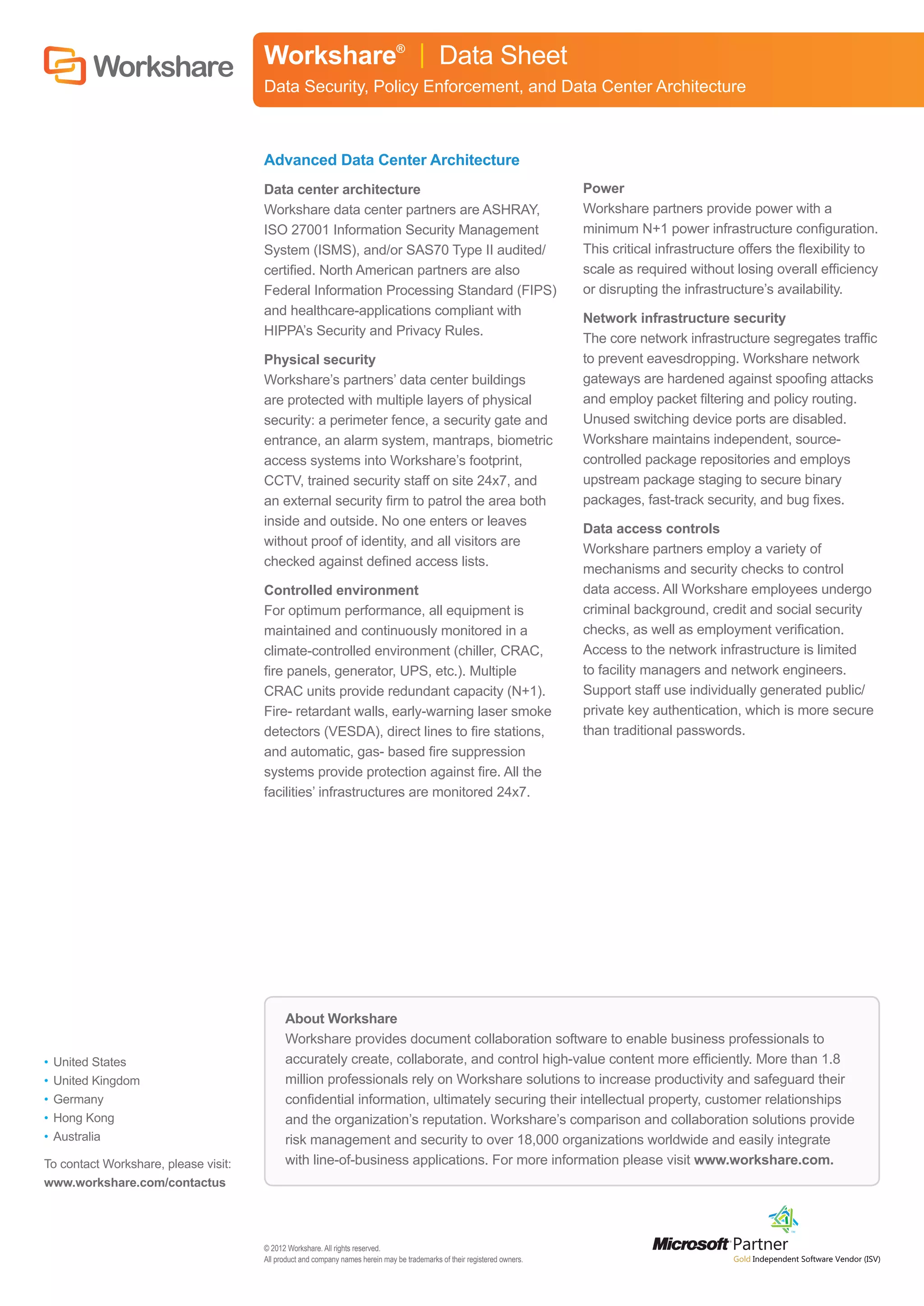 Data sheet workshare data security, policy enforcement, and data center ...