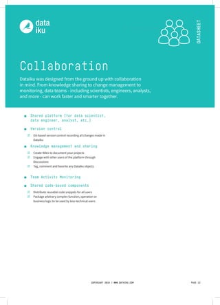 Dataiku Data Science Studio (datasheet) | PDF