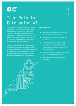 Dataiku Data Science Studio (datasheet) | PDF