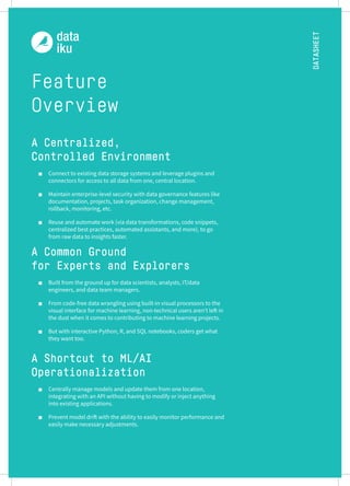 Dataiku Data Science Studio (datasheet) | PDF