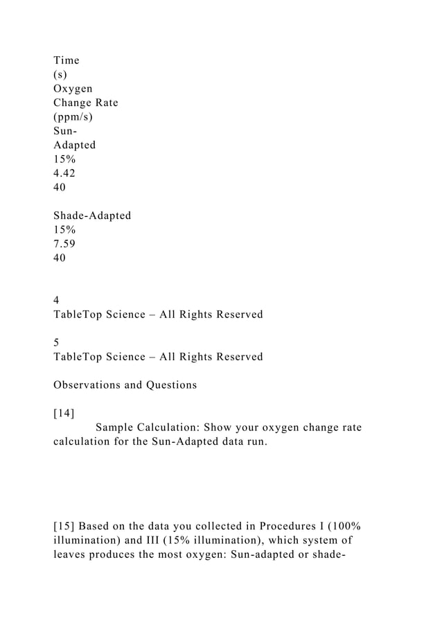 Data Sheet Activity - Photosynthesis and RespirationAll Content.docx ...