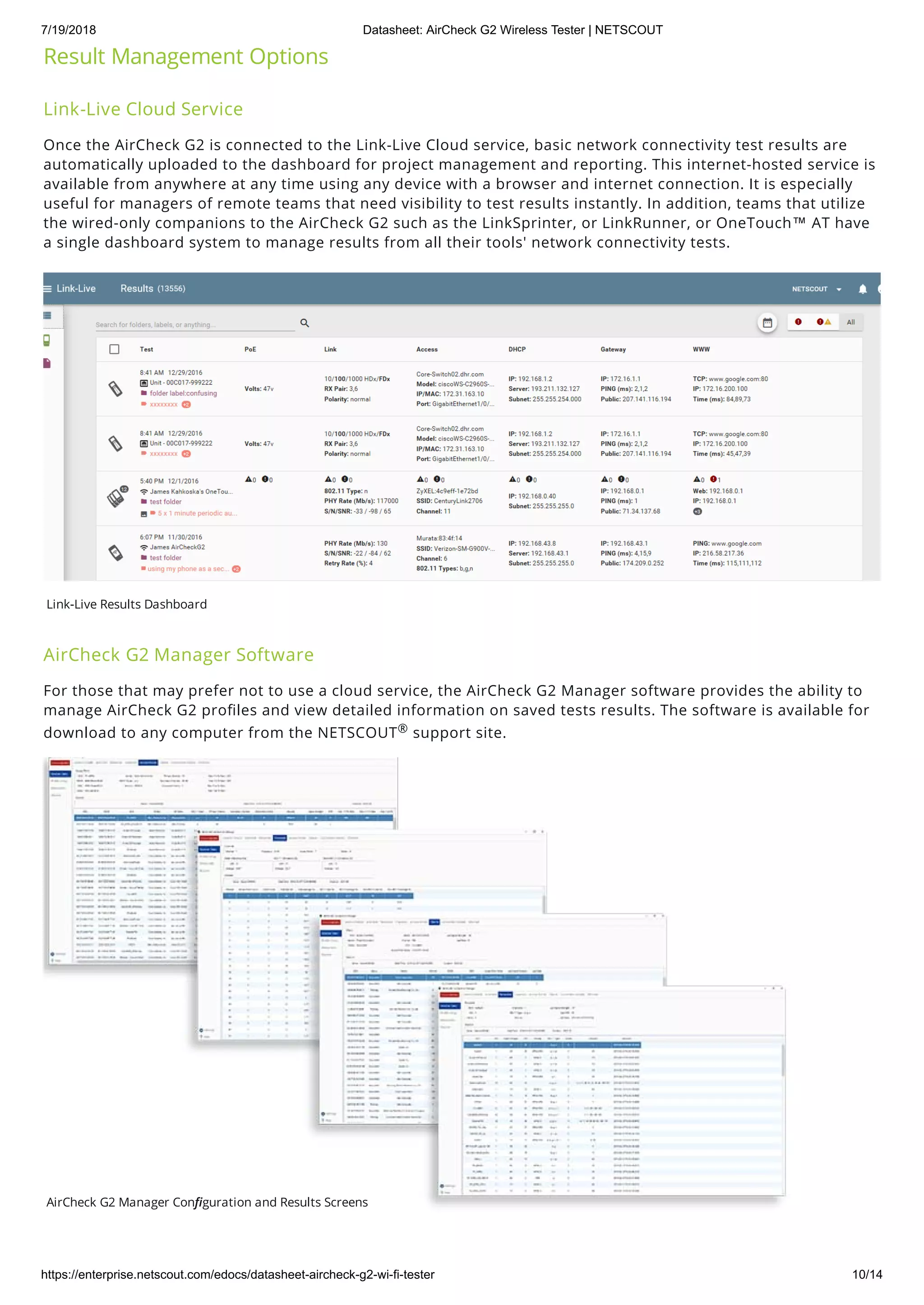 Datasheet NETSCOUT AirCheck G2 Wireless Tester | PDF
