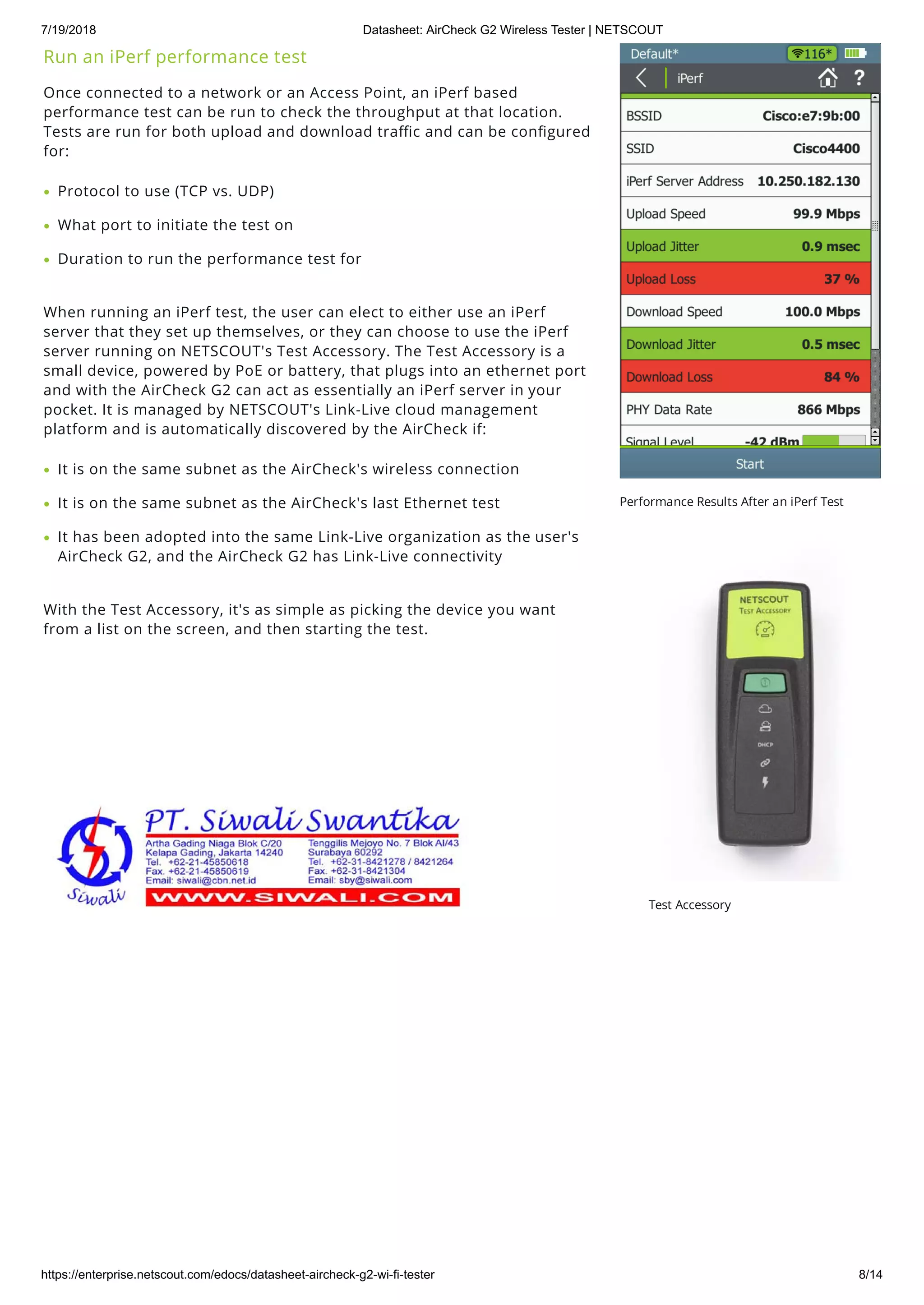 Datasheet NETSCOUT AirCheck G2 Wireless Tester | PDF