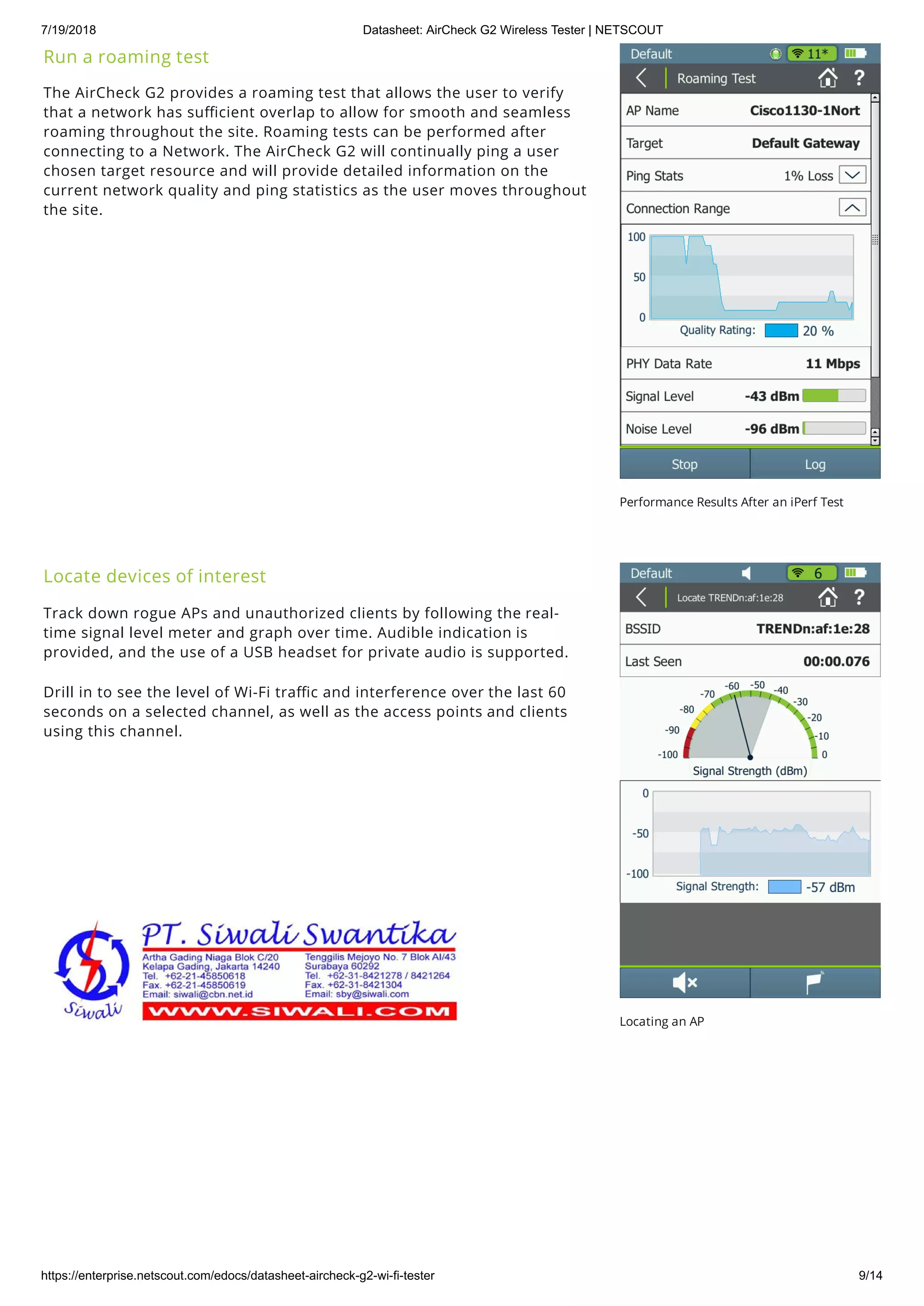Datasheet NETSCOUT AirCheck G2 Wireless Tester | PDF