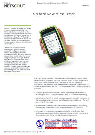 Datasheet NETSCOUT AirCheck G2 Wireless Tester | PDF
